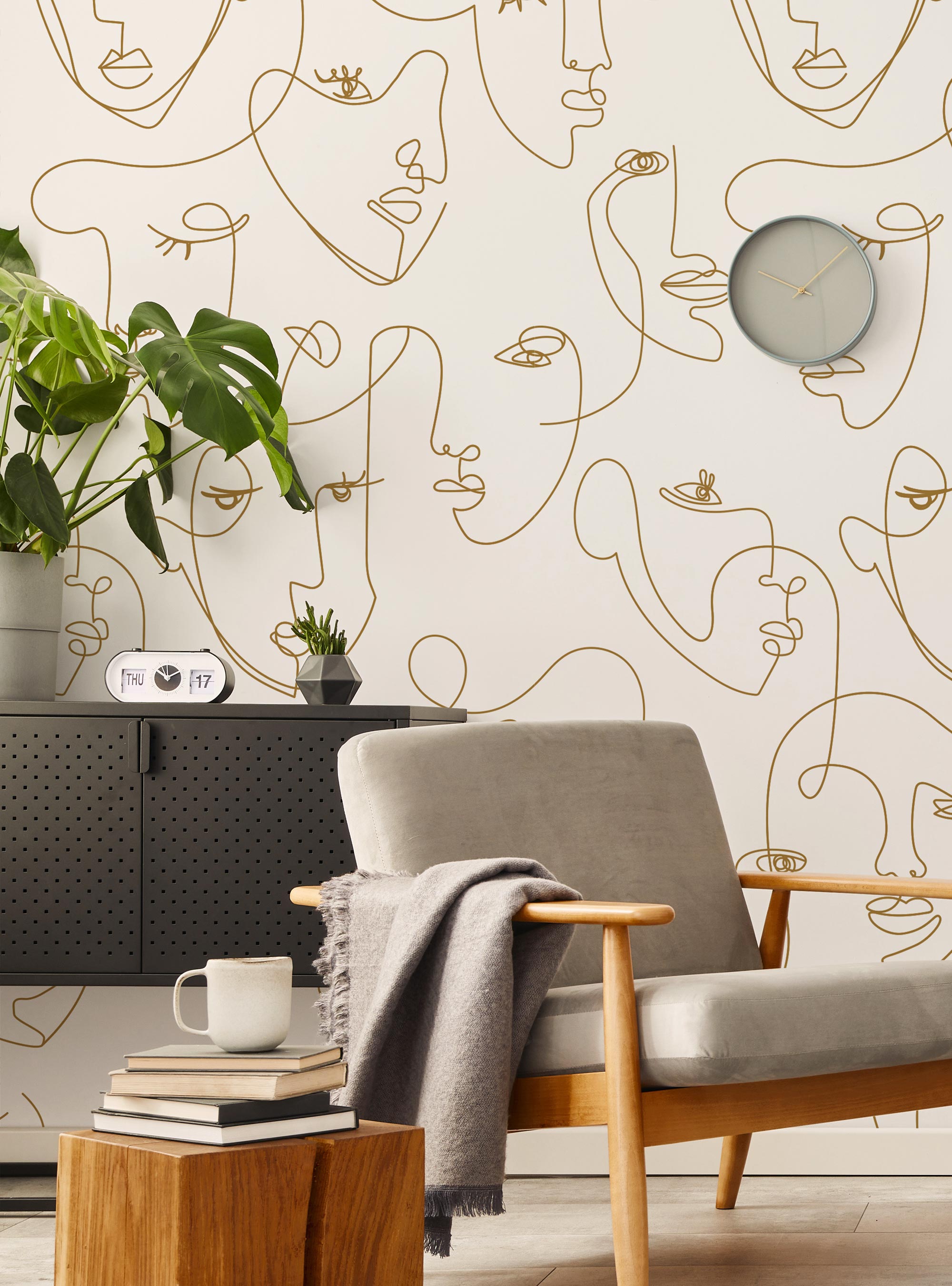 Minimalist Faces Line Art Mural Wallpaper – Simple Shapes